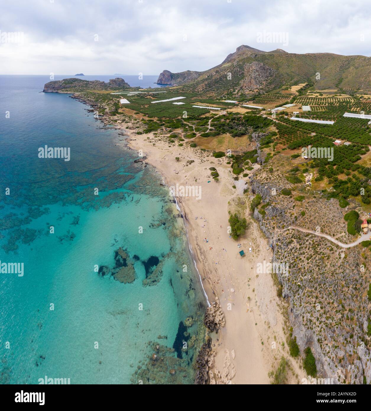 Panoramic aerial view of Falasarna on Crete island, Greece with ...