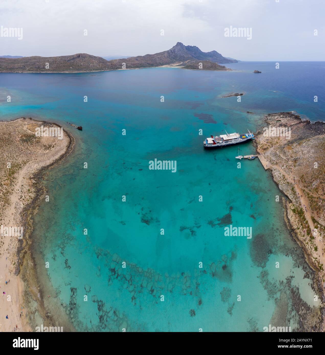 Panoramic aerial drone view of Gramvousa island near Crete, Greece ...