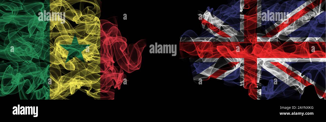 Flags of Senegal and United Kingdom on Black background, Senegal vs ...