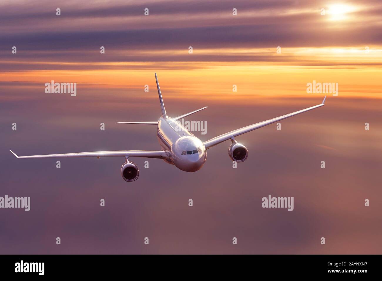 Wing airplane flying above morning hi-res stock photography and images ...