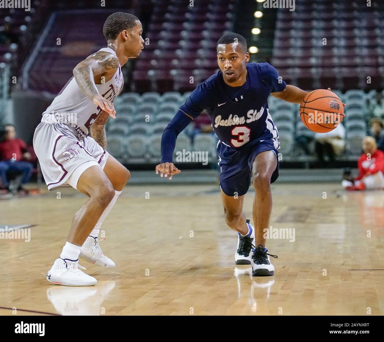 Houston, Texas, USA. 15th Feb, 2020. - JSU guard JONAS JAMES (3) drives ...