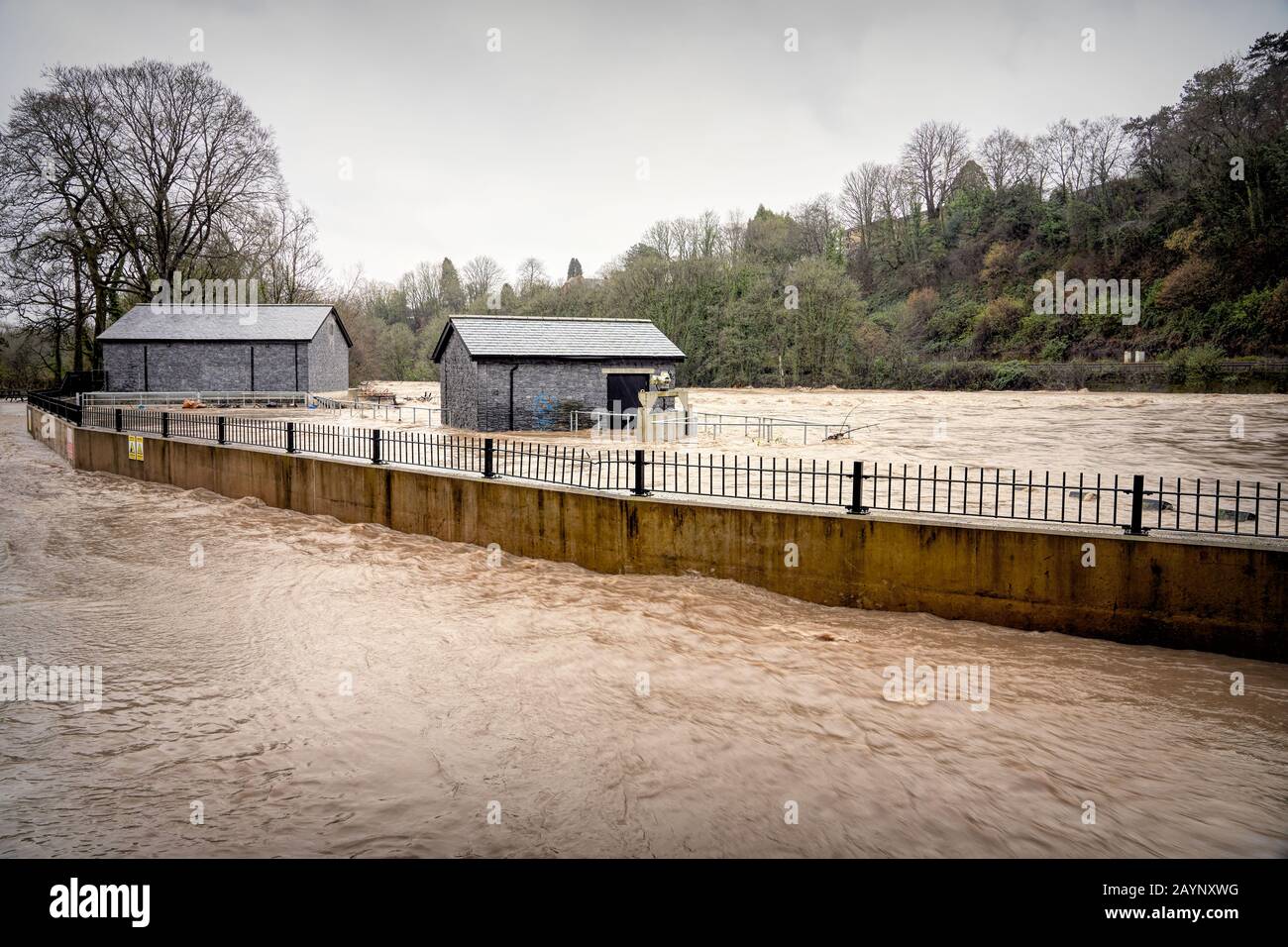 The Radyr Weir Hydro Scheme, South Wales, is flooded after The River ...