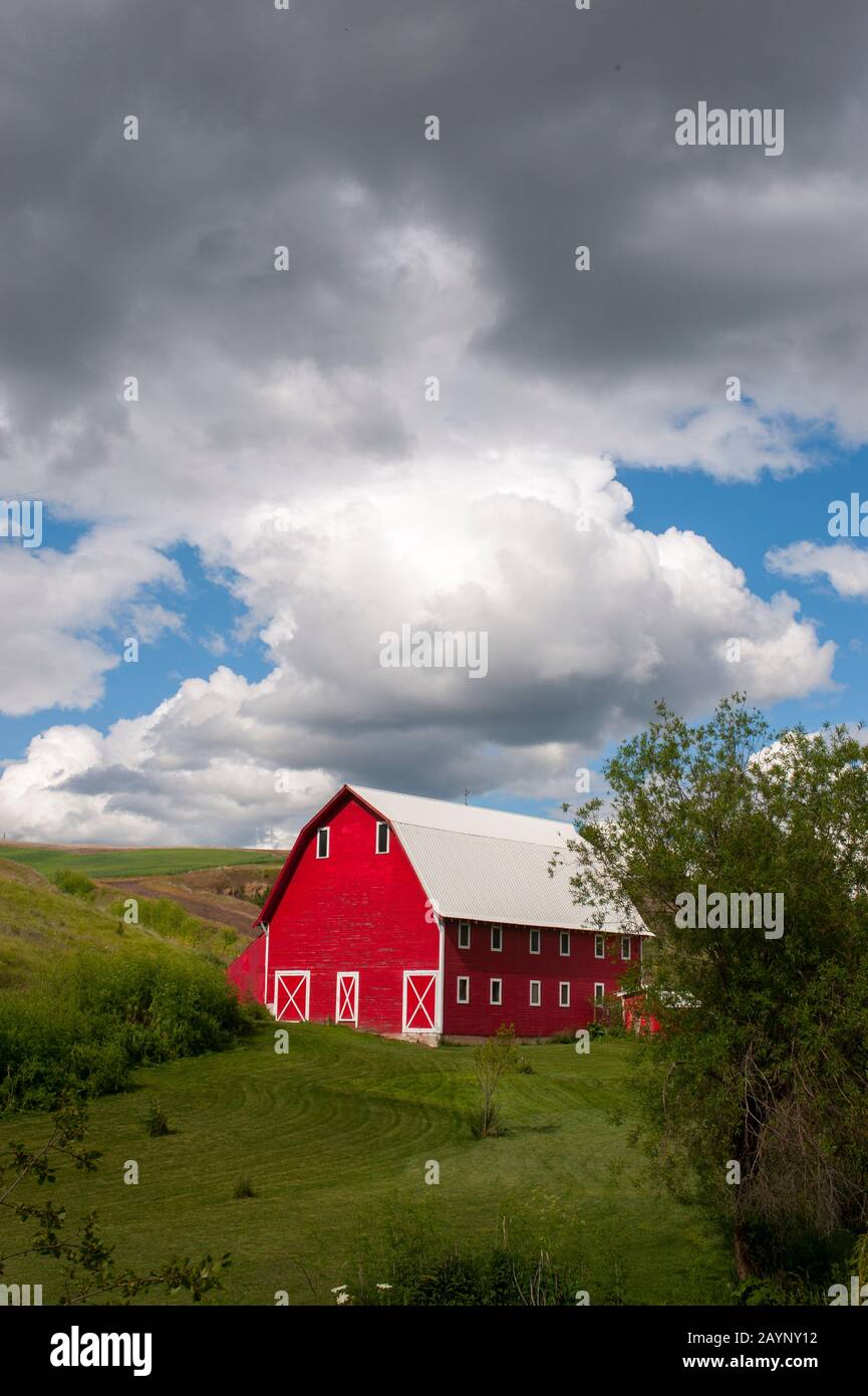 Red barn near Colfax in the Palouse, Eastern Washington State, USA ...