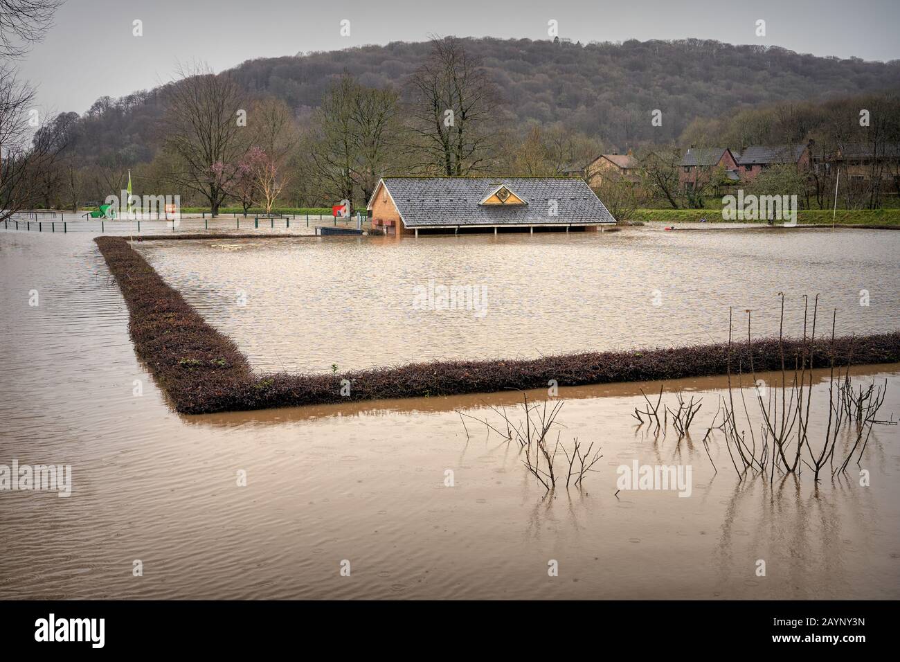 Taffs Well Park, South Wales, is flooded after The River Taff bursts ...
