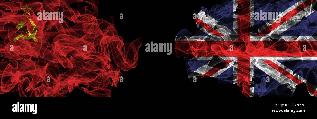 Flags of USSR and United Kingdom on Black background, USSR vs United ...