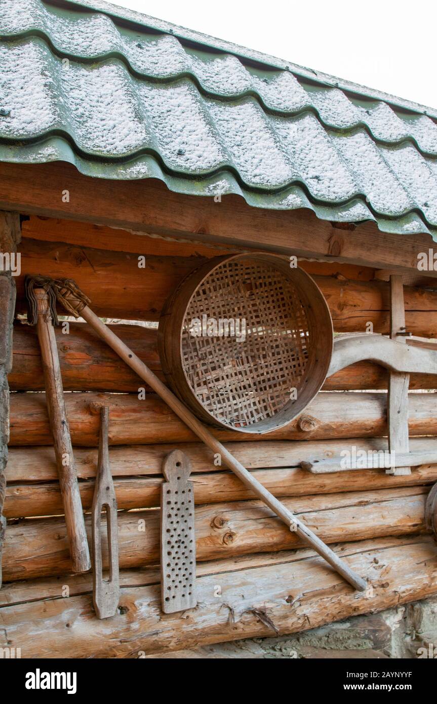 An old handicraft tool in the design of a private estate Stock Photo ...