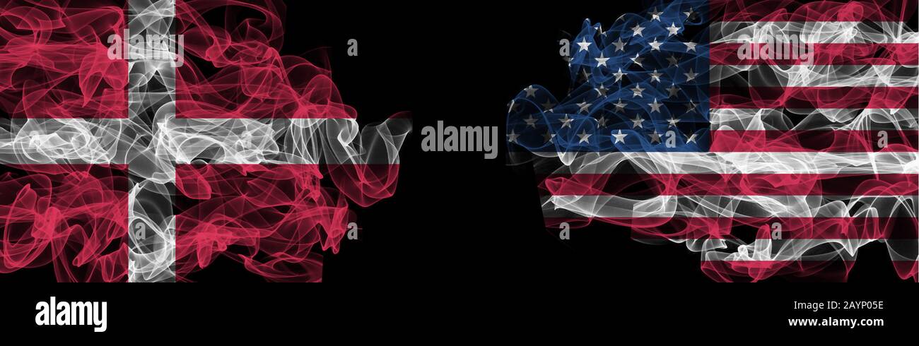 Flags of Denmark and USA on Black background, Denmark vs USA Smoke ...