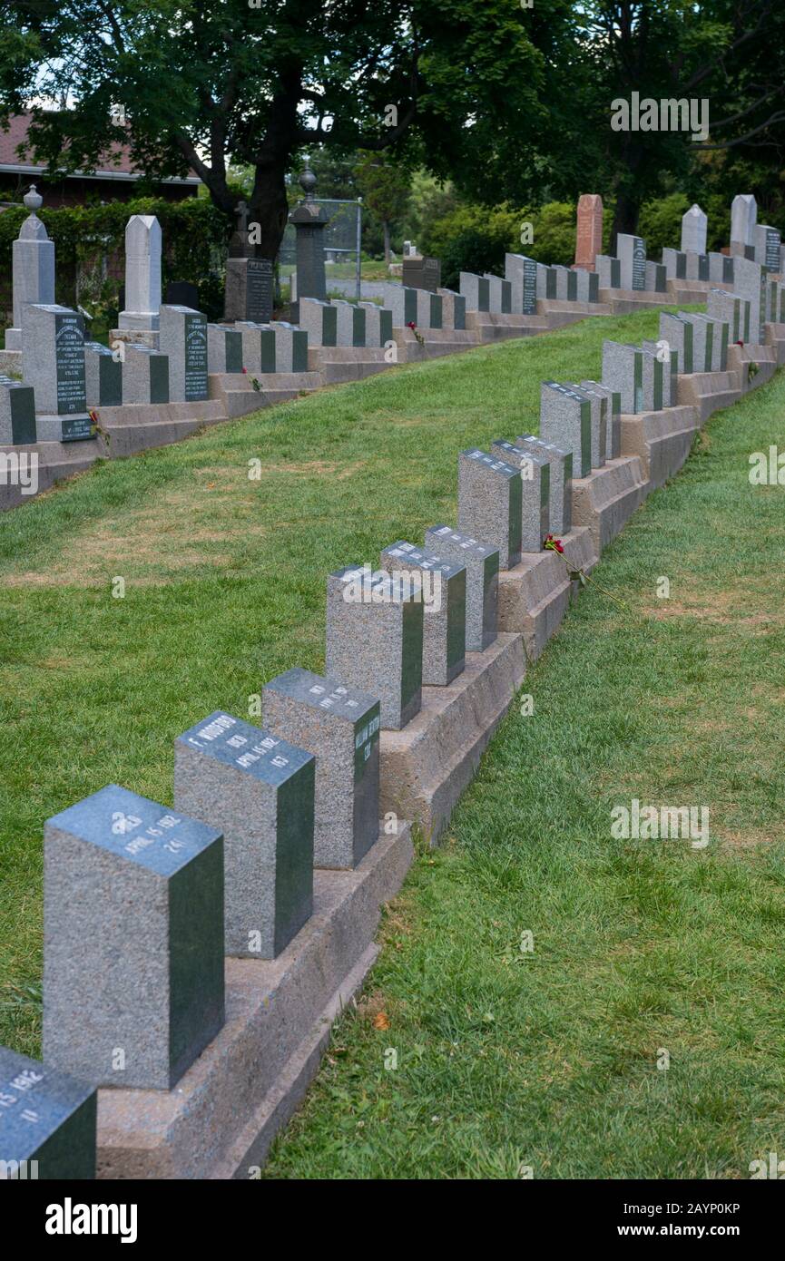 Markers of Titanic victims at the Fairview Lawn Cemetery in Halifax ...