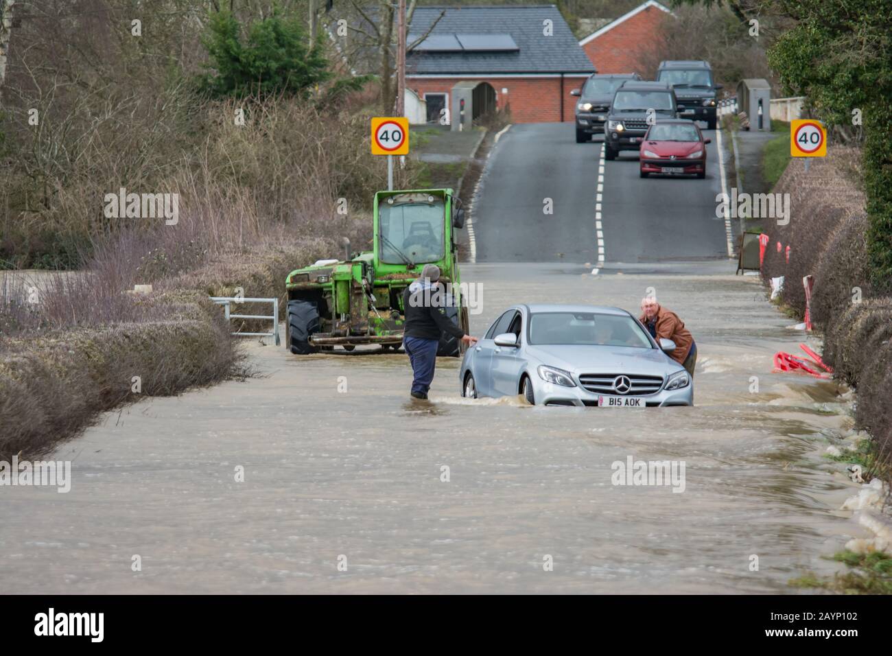 Storm Dennis Cars in Floods, these images where taken Nr Welshpool in ...
