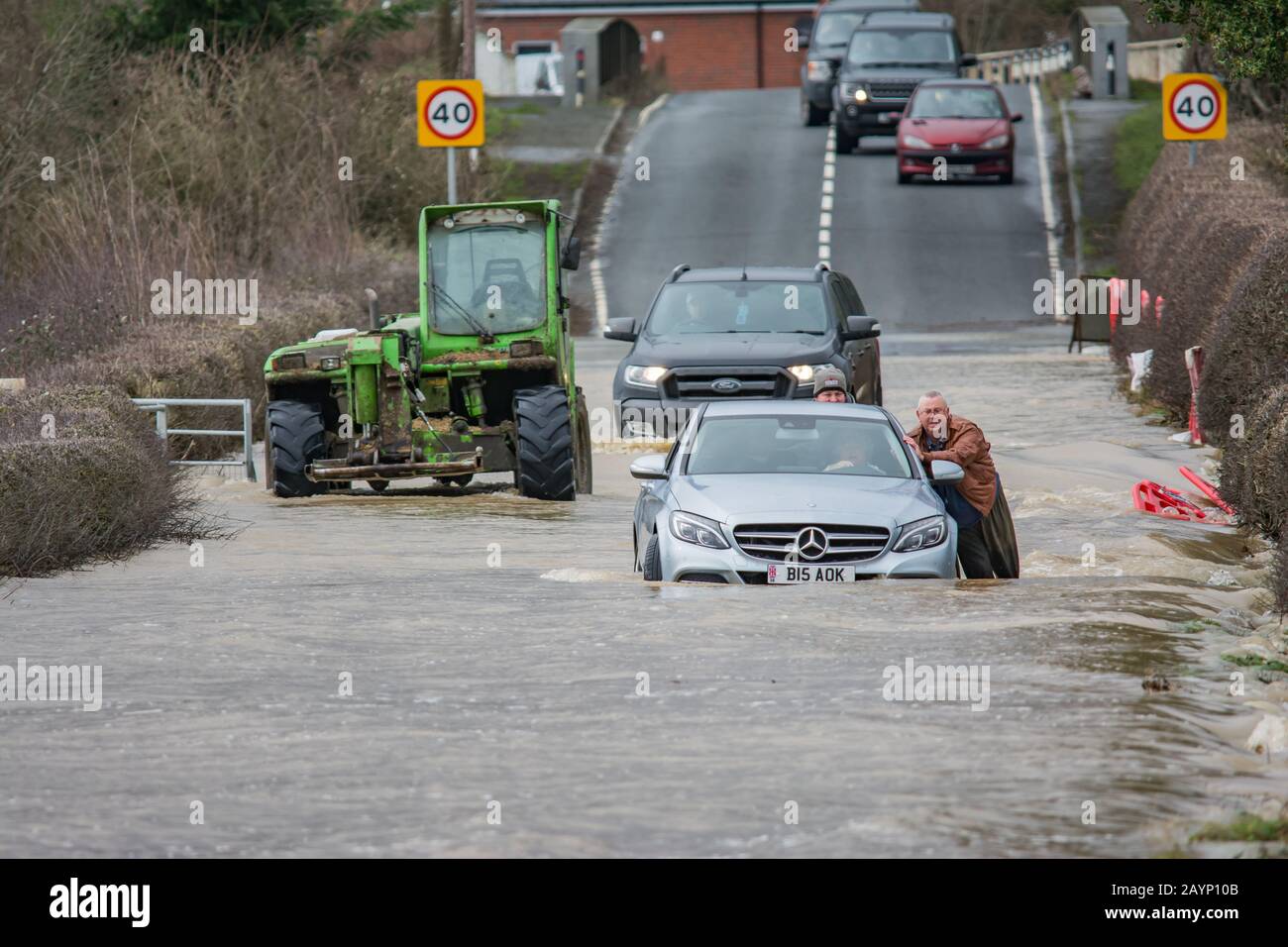 Storm Dennis Cars in Floods, these images where taken Nr Welshpool in ...