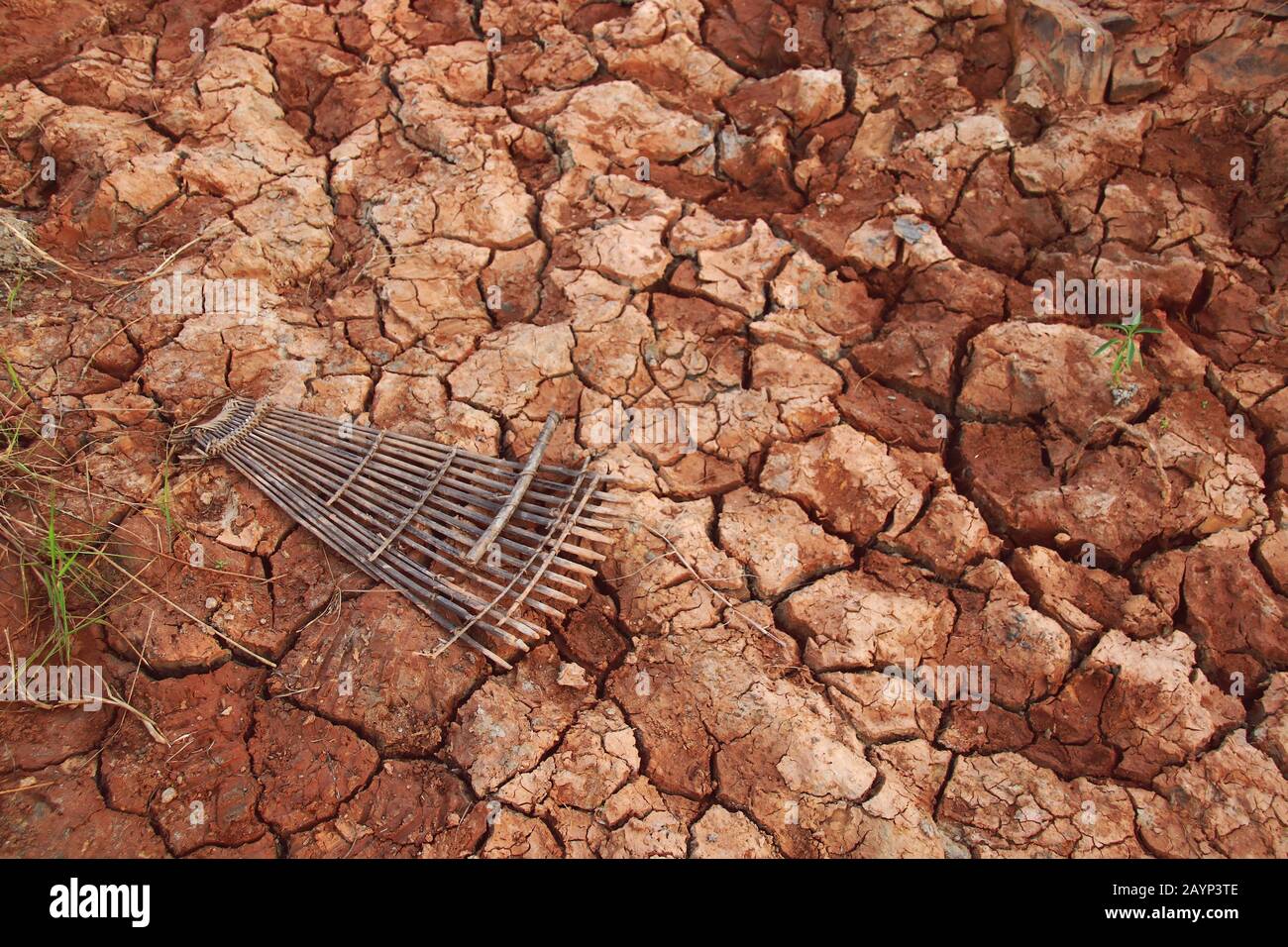 Overhead view of the ground cracked due to extreme drought showing the ...