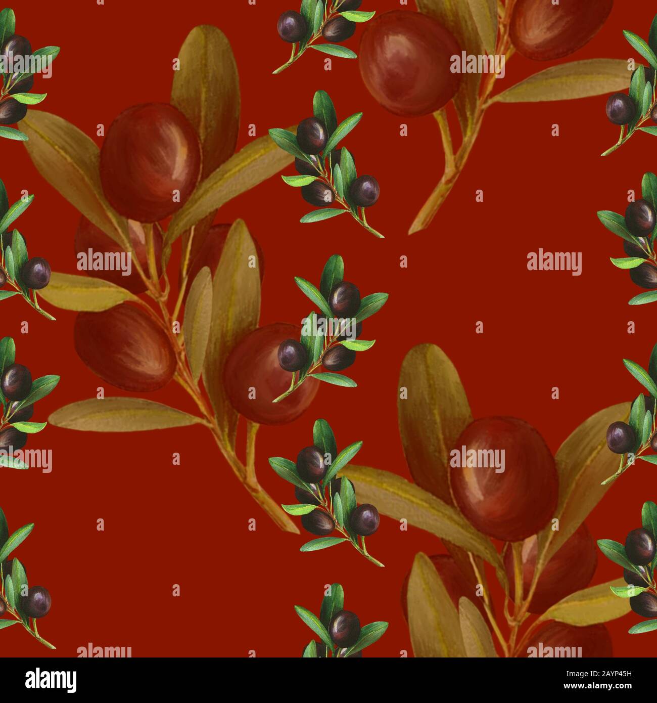 Red olive pattern, seamless design Stock Photo - Alamy