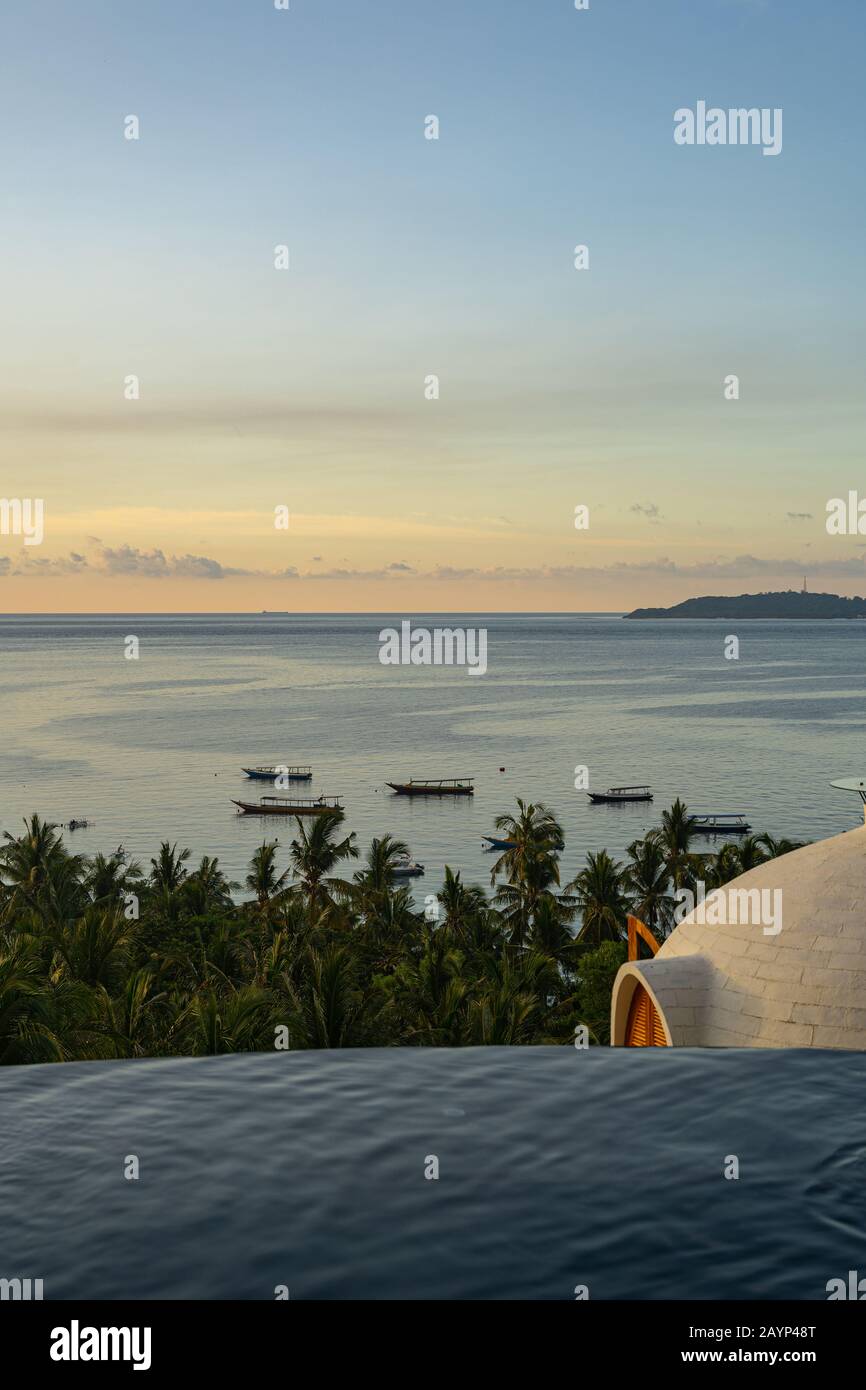 Unusual exotic hotel with pool on roof stock photo Stock Photo - Alamy