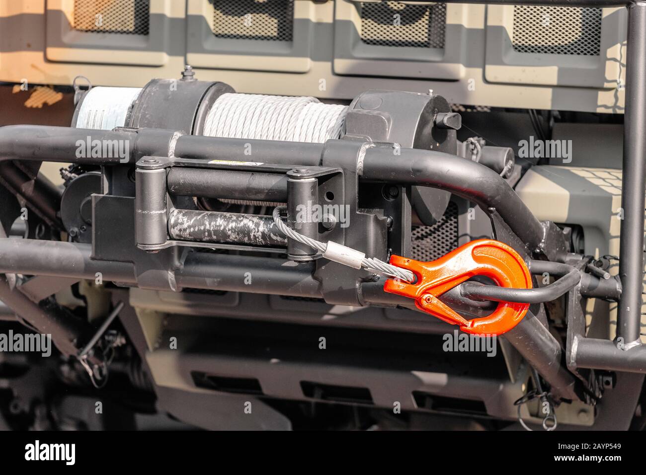 winch mechanism on a military truck Stock Photo - Alamy