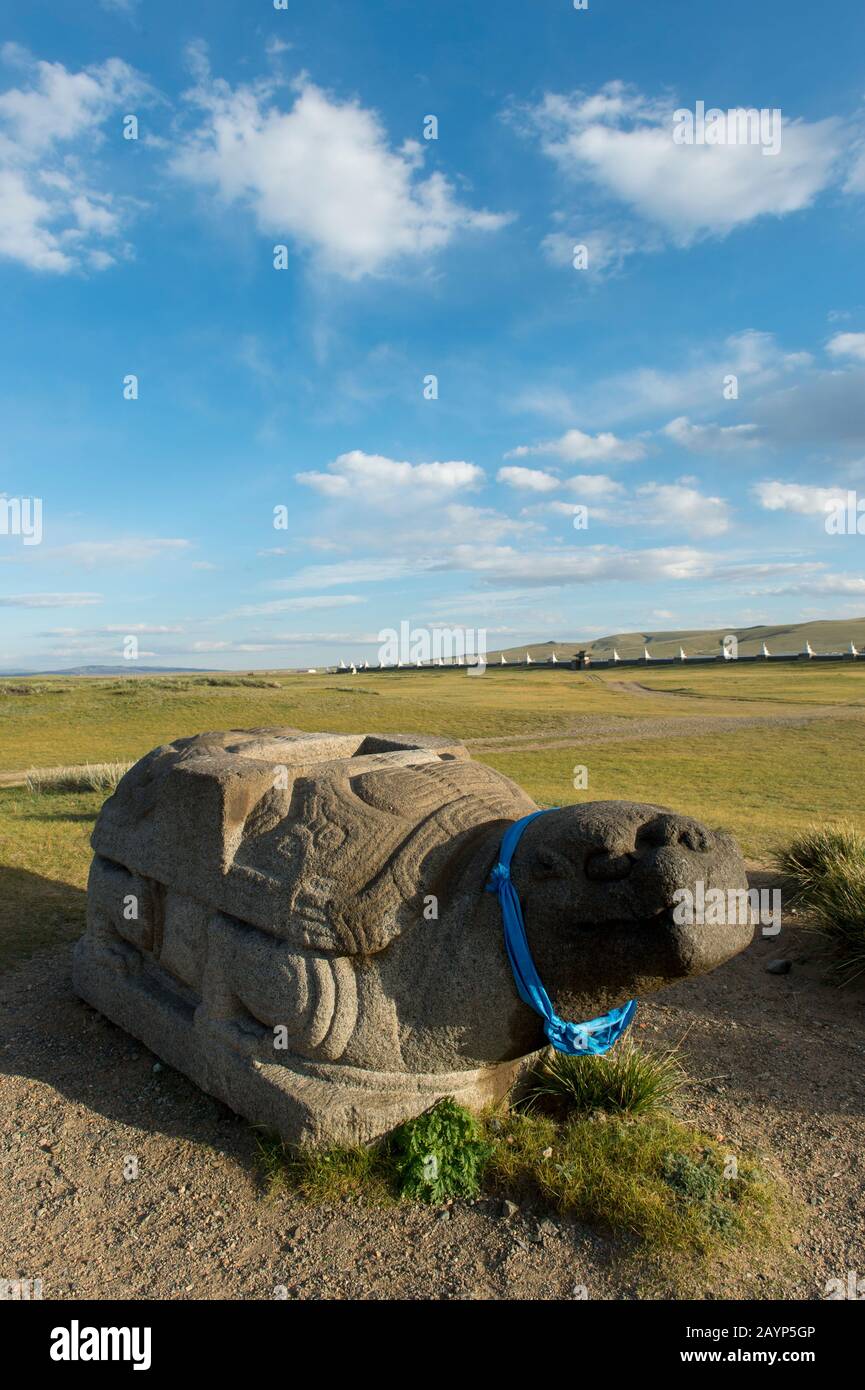 A giant Stone tortoise with the Erdene Zuu monastery (UNESCO World ...