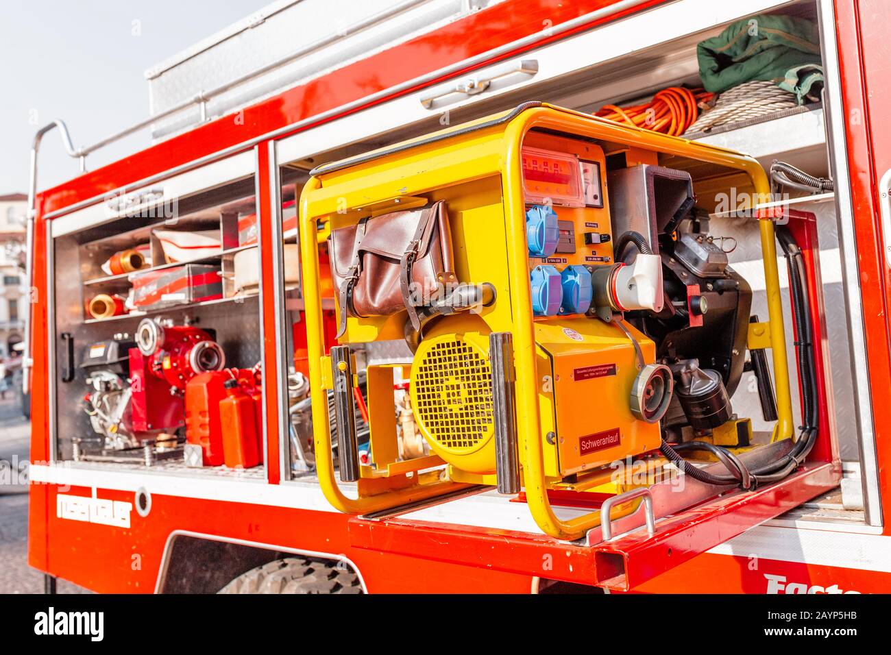 20 OCTOBER 2018, VERONA, ITALY: fire truck pumping equipment Stock ...