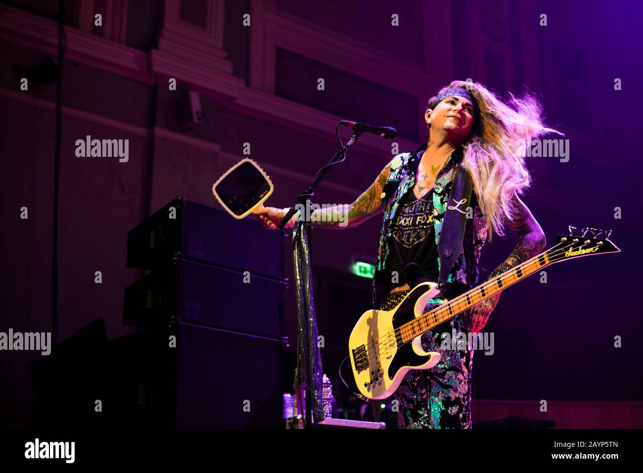Lexxi Foxx of Glam-Metal Act Steel Panther performs live on stage ...