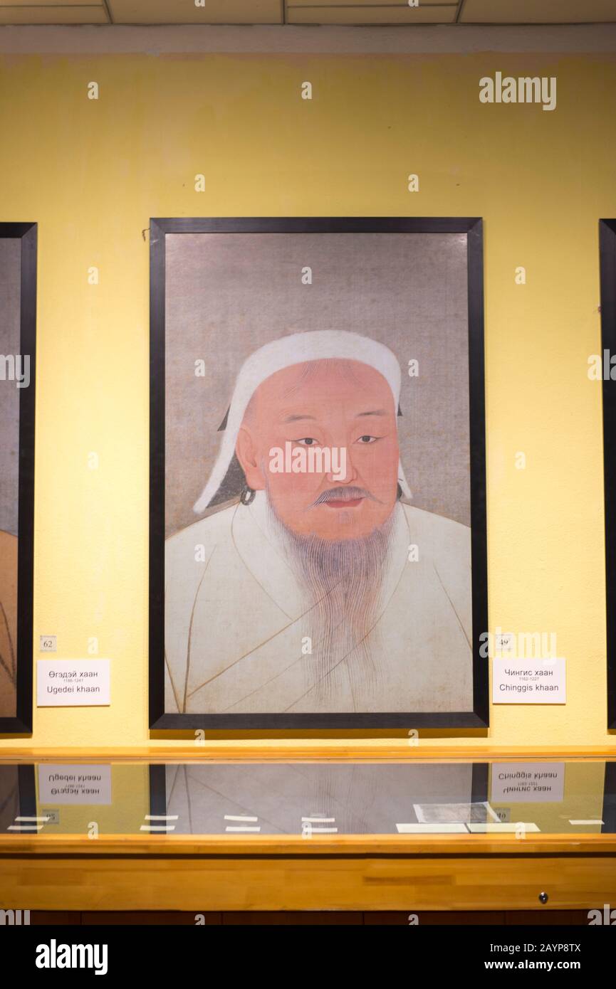 A painting of Chinggis Khaan (Genghis Khan) at the National Museum of ...