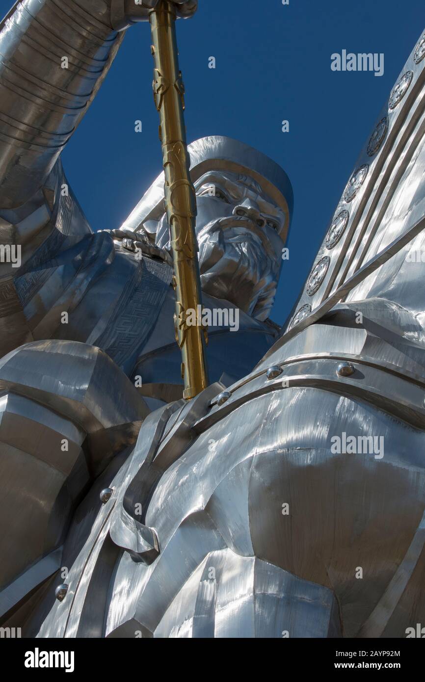 Close-up of the Genghis Khan Equestrian Statue (130 feet tall), which ...