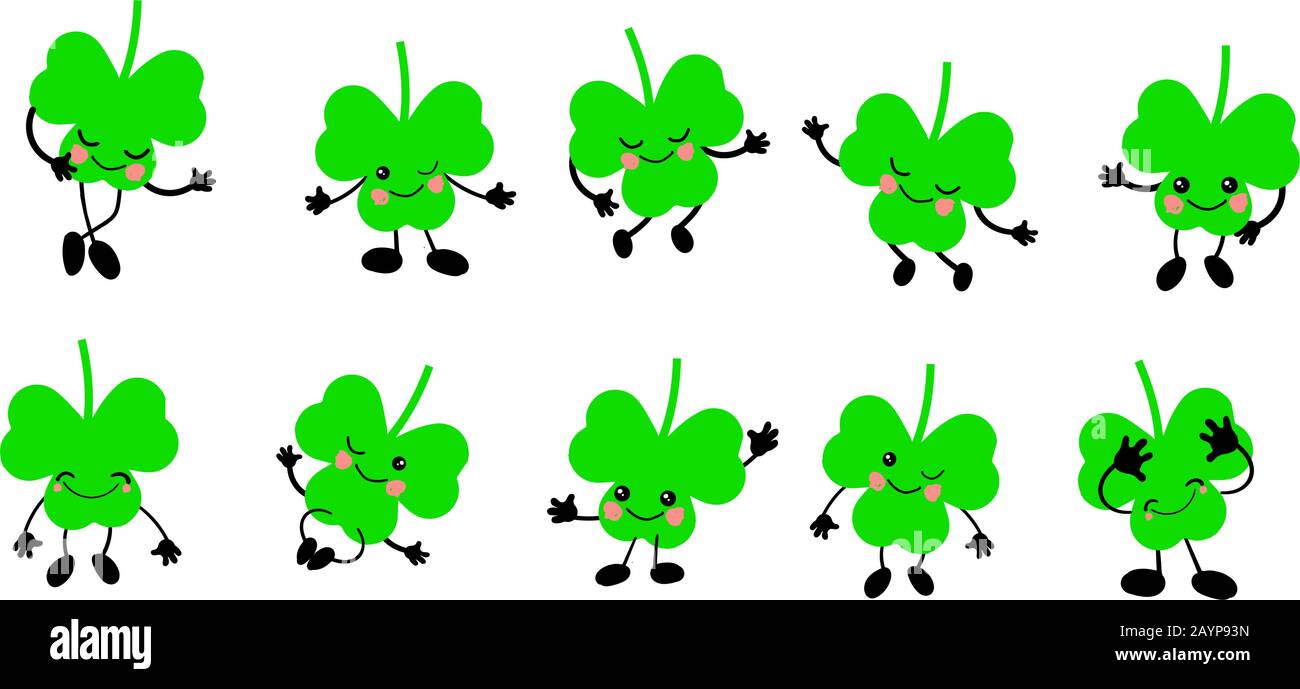 shamrock character. Cute clover leaf on a white background. St. patrick ...