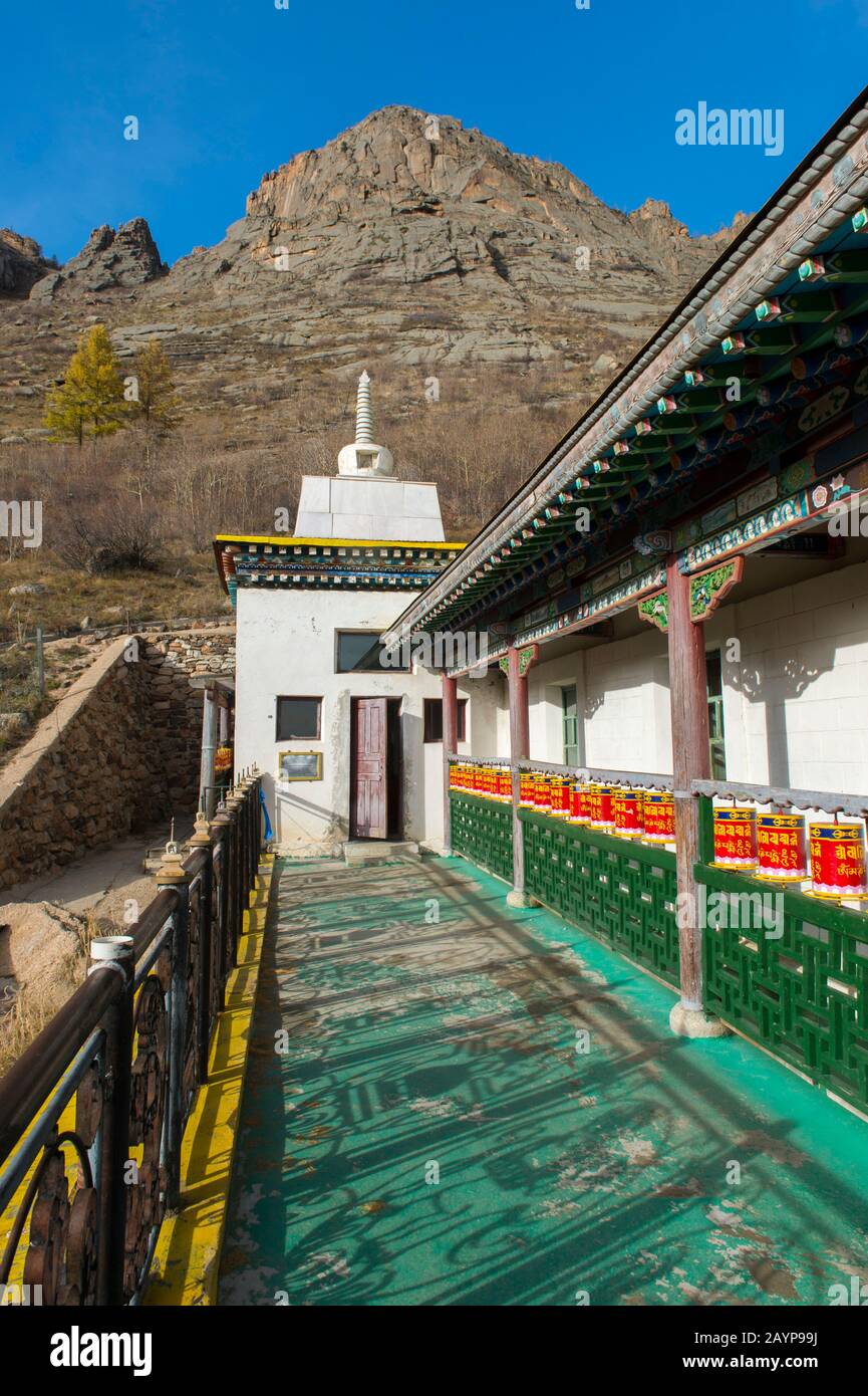 The Ariyabal Meditation temple on a hillside in Gorkhi Terelj National ...