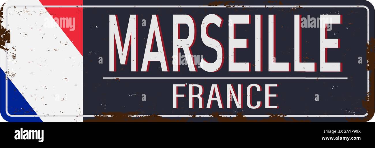 Marseille France vintage signs retro travel souvenirs Stock Vector ...