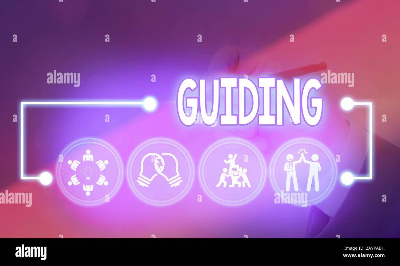 Word writing text Guiding. Business photo showcasing to show someone ...