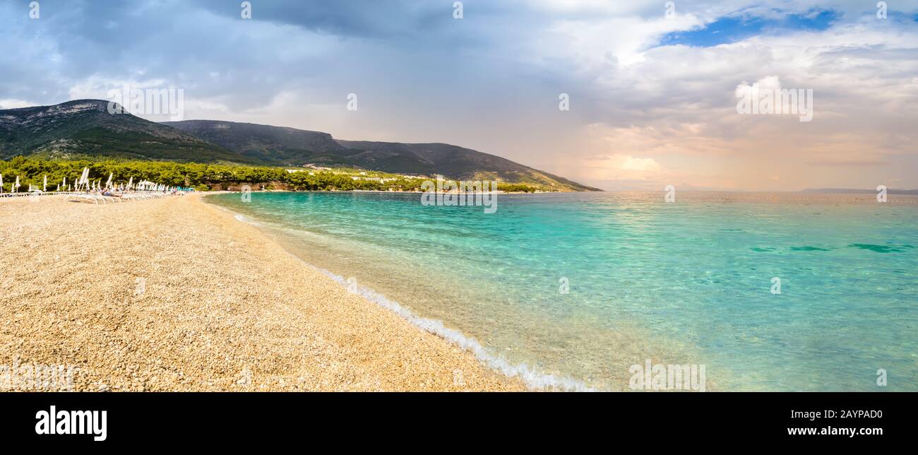 Pebble beach Zlatni Rat or Golden Horn or Golden Cape in Bol town, Brac ...