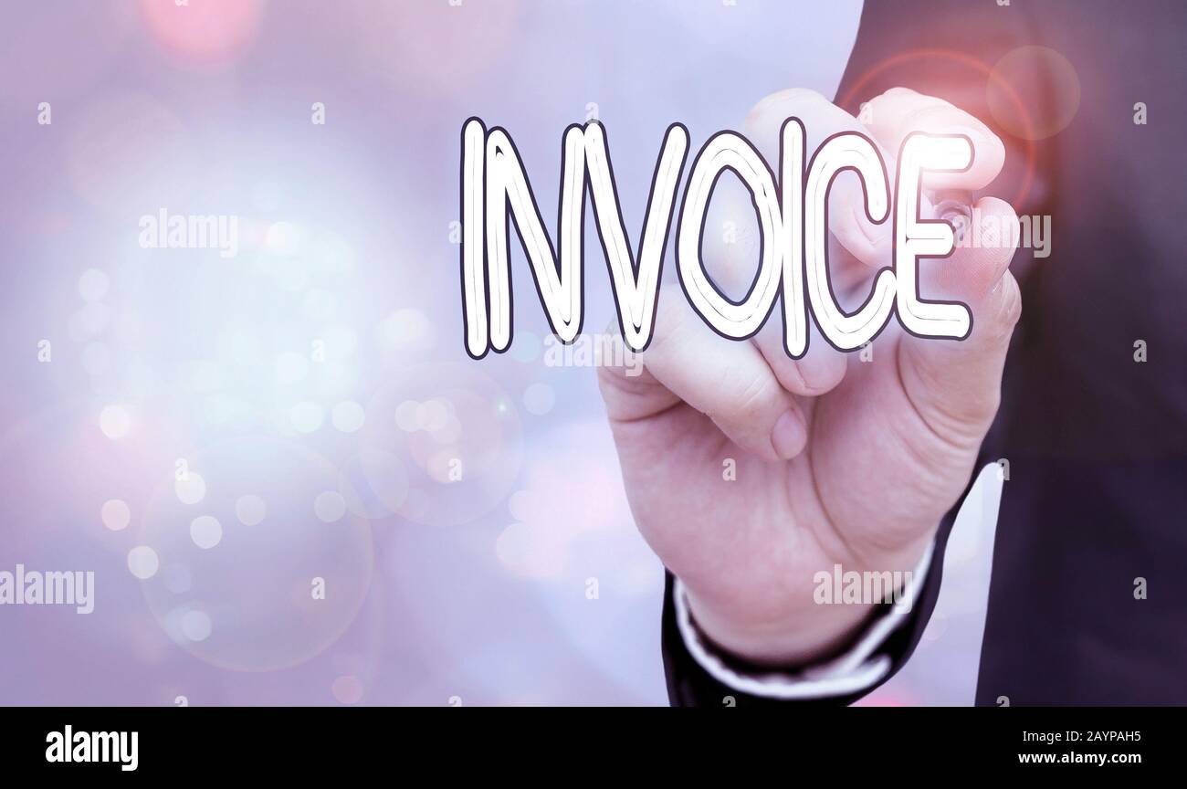 Text sign showing Invoice. Business photo showcasing List of goods sent ...