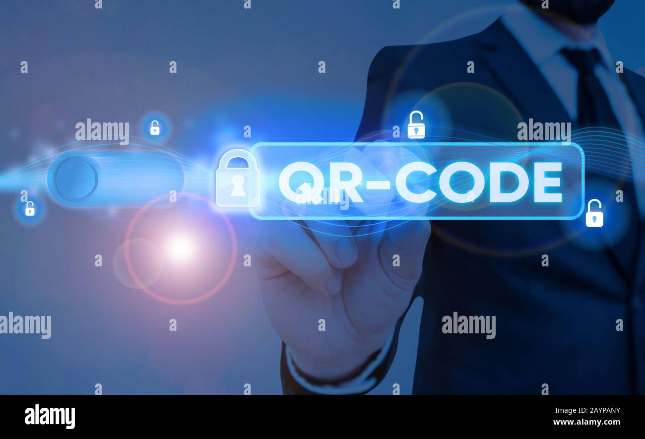 Conceptual hand writing showing Qr Code. Concept meaning the trademark ...