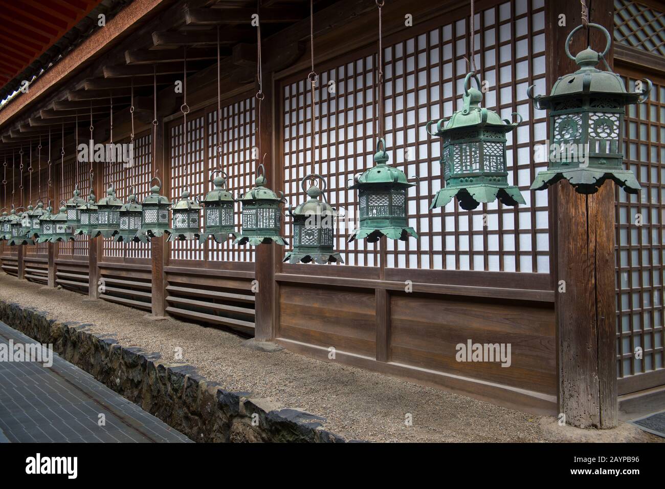 Lanterns at the Kasuga Grand Shrine (Kasuga-taisha) in the city of Nara ...
