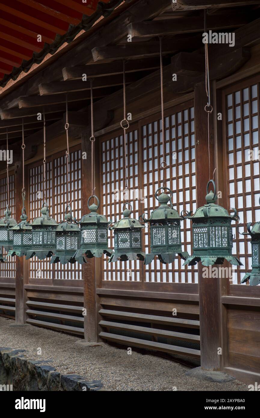 Lanterns at the Kasuga Grand Shrine (Kasuga-taisha) in the city of Nara ...