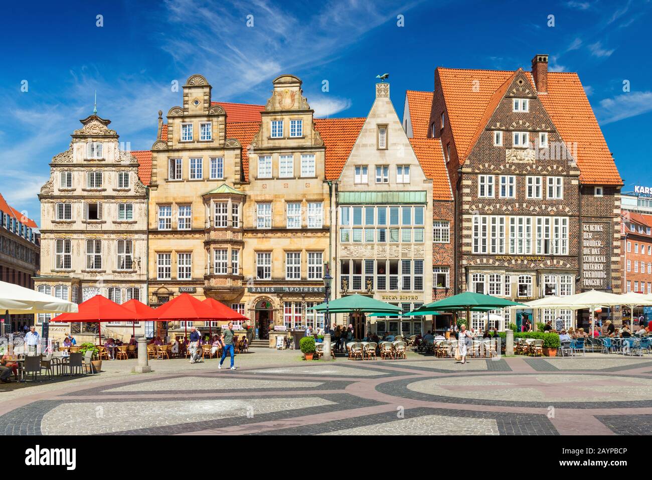Bremen - July 2018, Germany: Historical houses in traditional ...