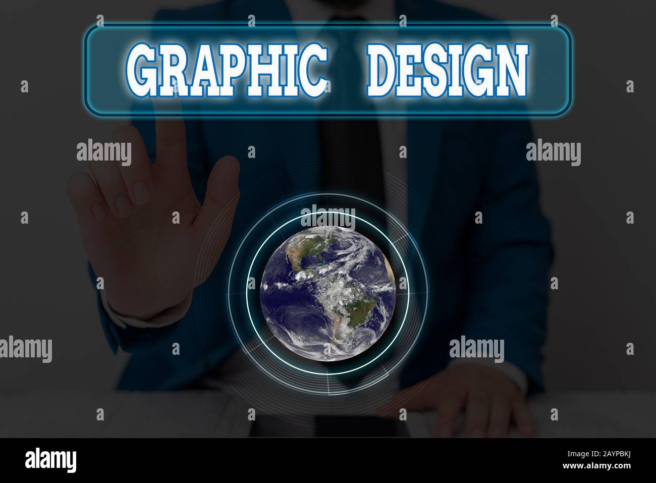 Conceptual hand writing showing Graphic Design. Concept meaning the art of combining text and ...