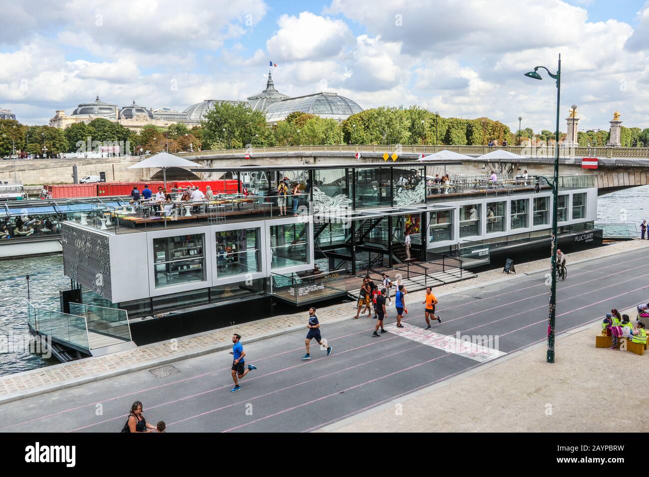 Fluctuart floating art gallery in Paris, France, Europe Stock Photo - Alamy