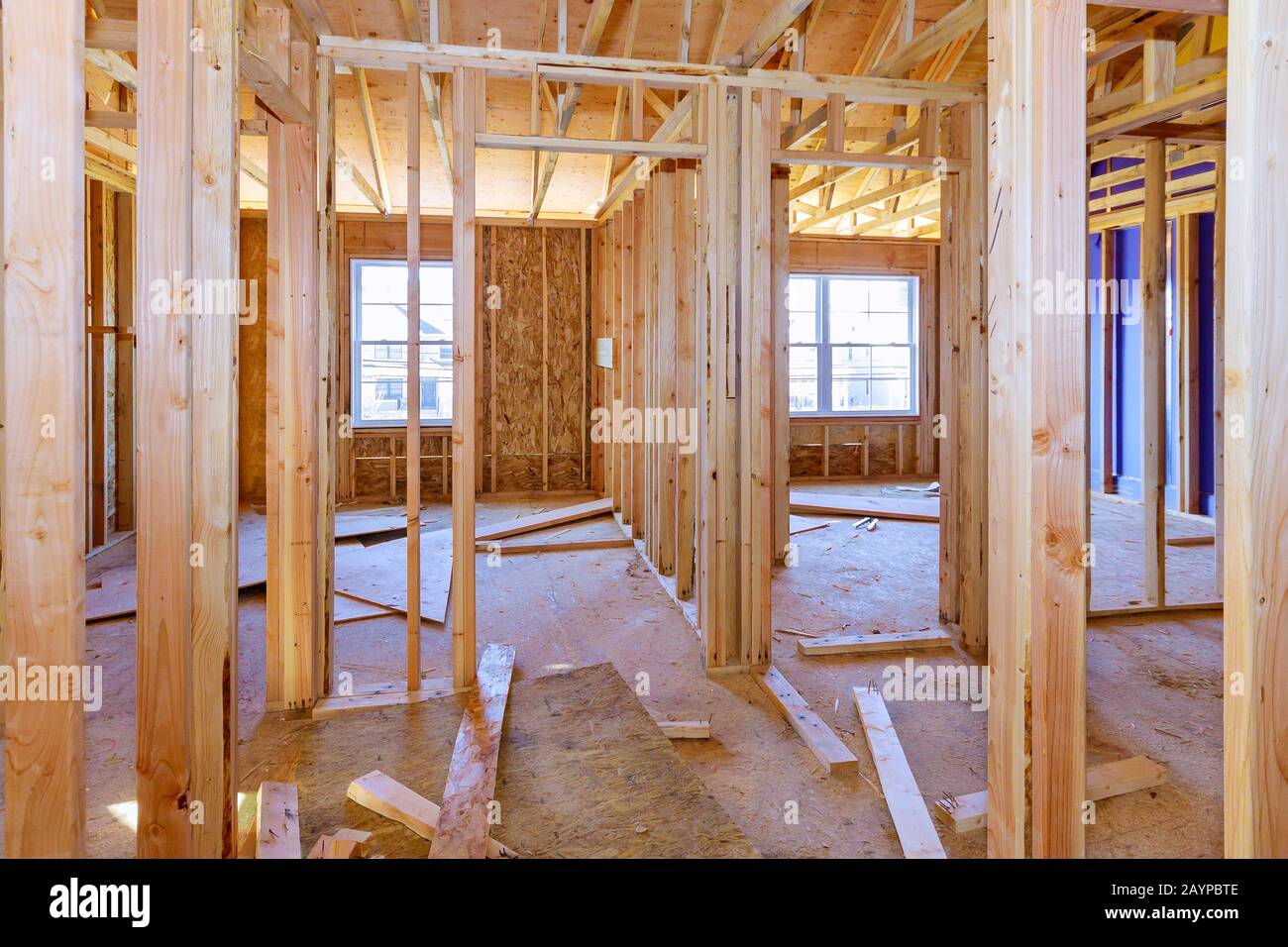 Under construction home framing beam of new house Stock Photo - Alamy