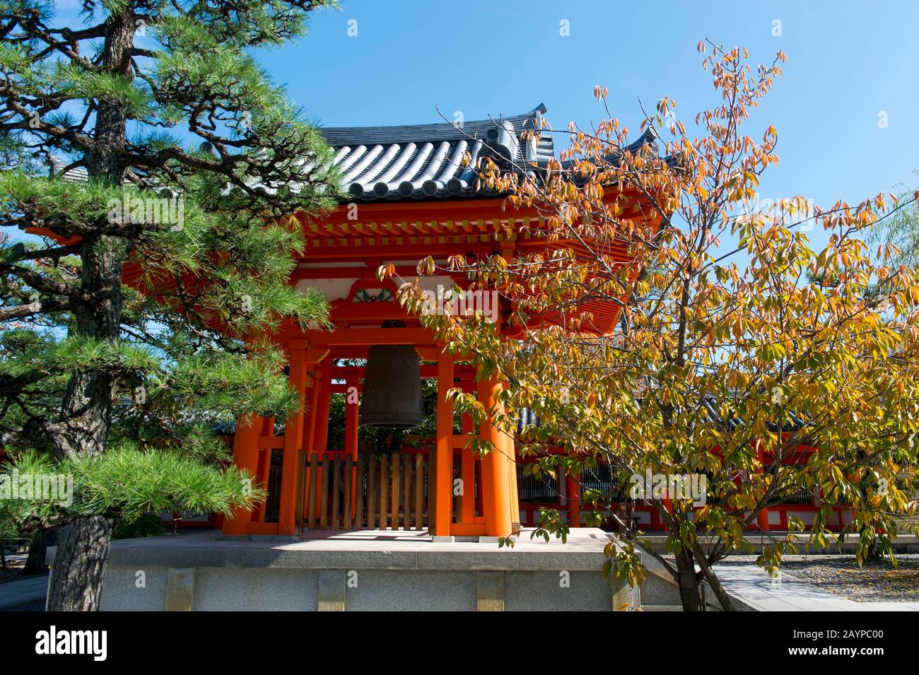The bell tower at the Sanjusangendo Temple in Kyoto, Japan Stock Photo ...