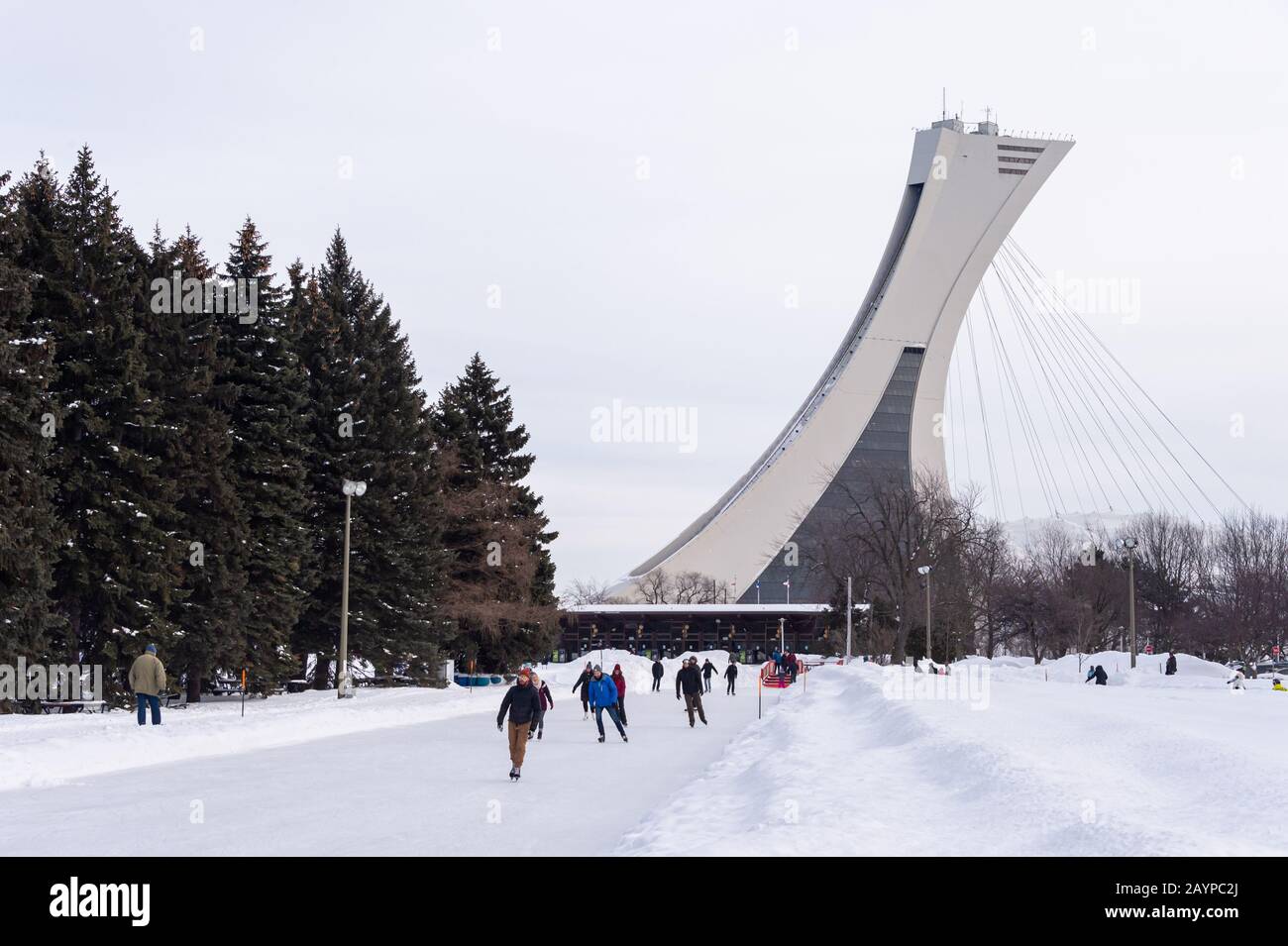 Montreal, CA - 15 February 2020: People ice skating at the Park ...