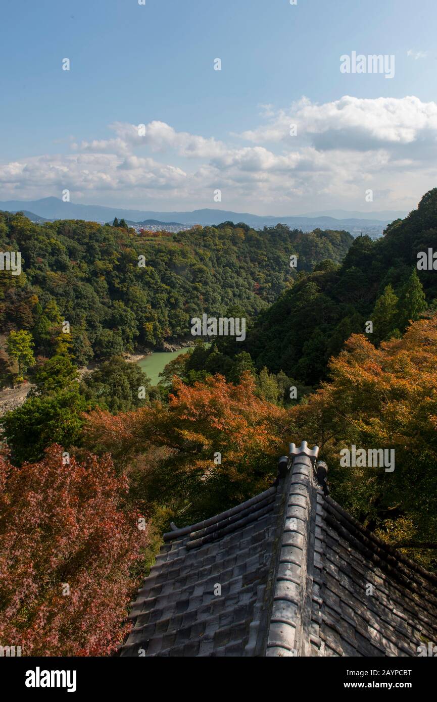 View of the Katsura River valley and forest in early fall from the ...