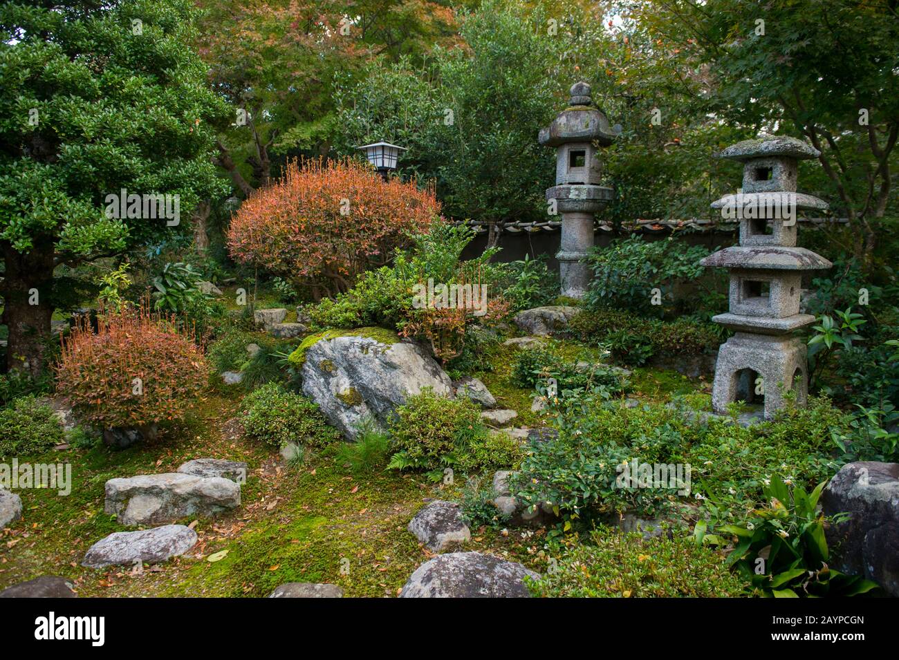 The Japanese garden with a stone lantern of Heki-tei, a 300 year old ...