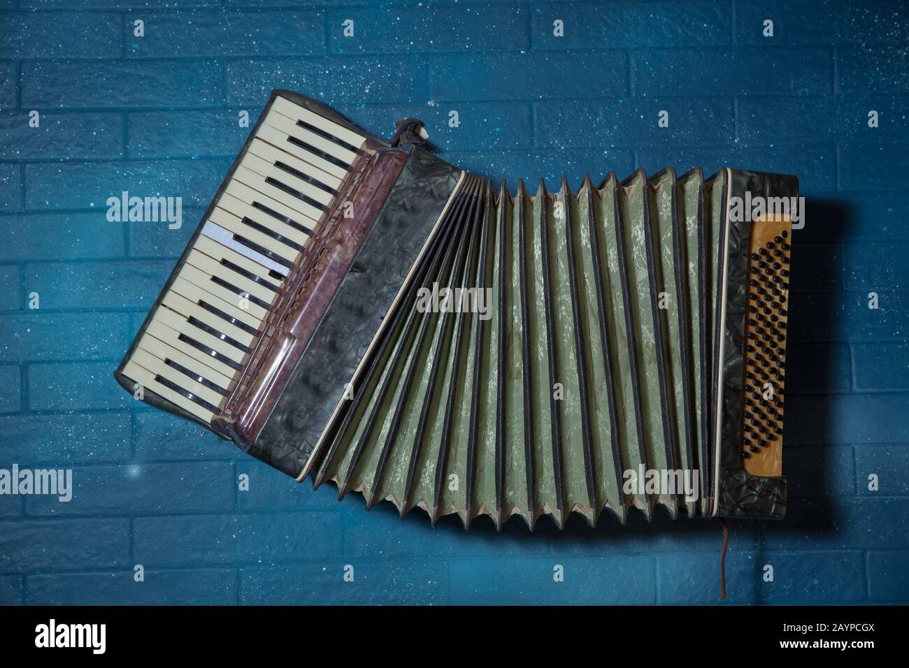 Accordion front side view. musical instrument . old vintage garmon ...