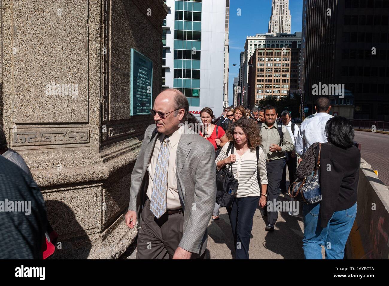 Pedestrian commuters during rush hour in the Chicago Loop Stock Photo ...
