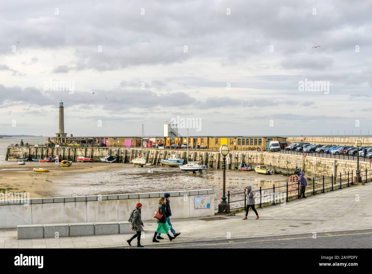 The harbour arm at Margate at low tide on a fine winter's day Stock ...