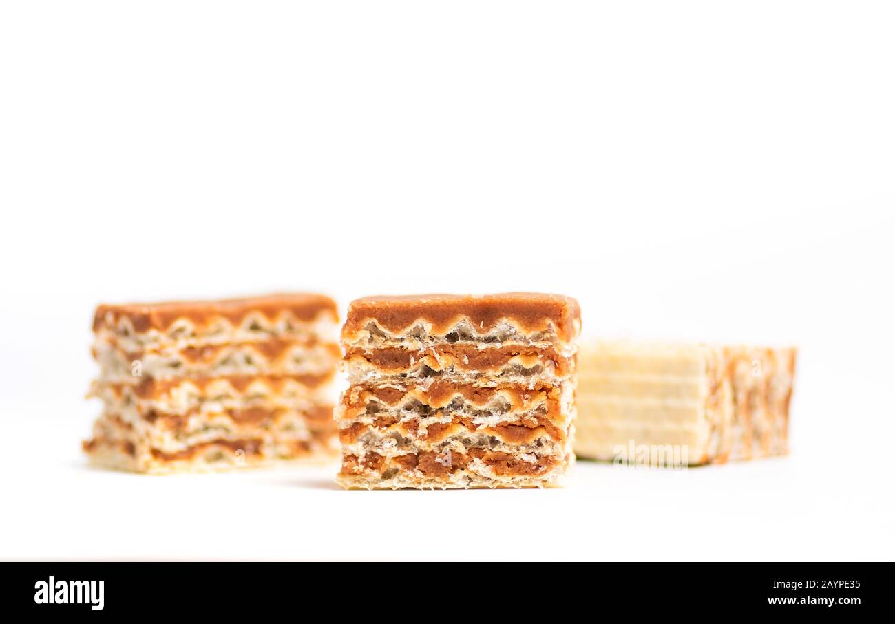Homemade caramel waffer dessert isolated on white Stock Photo - Alamy