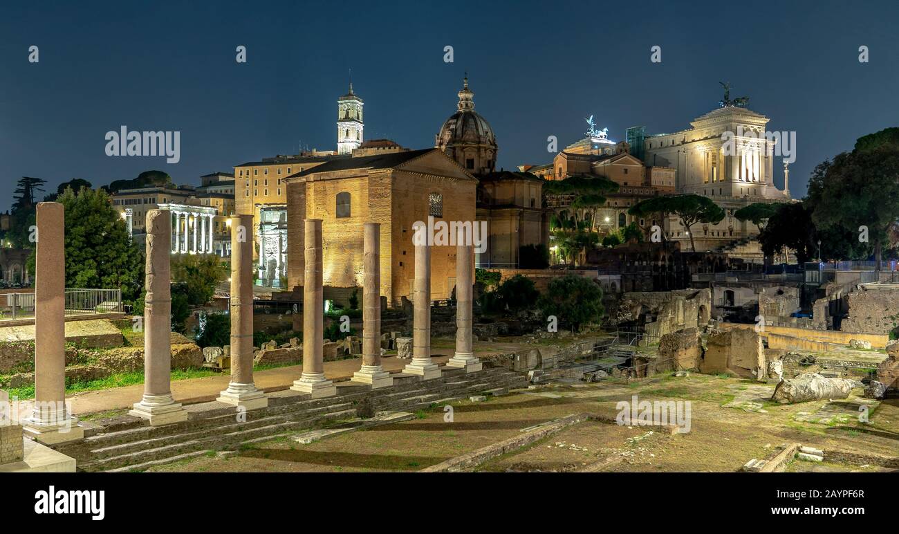 Anciente Roman forum ruins, Temple of Peace in Rome, Italy Stock Photo ...