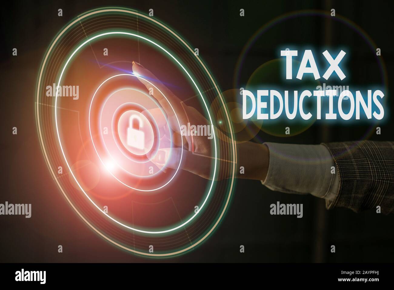 Conceptual hand writing showing Tax Deductions. Concept meaning amount ...