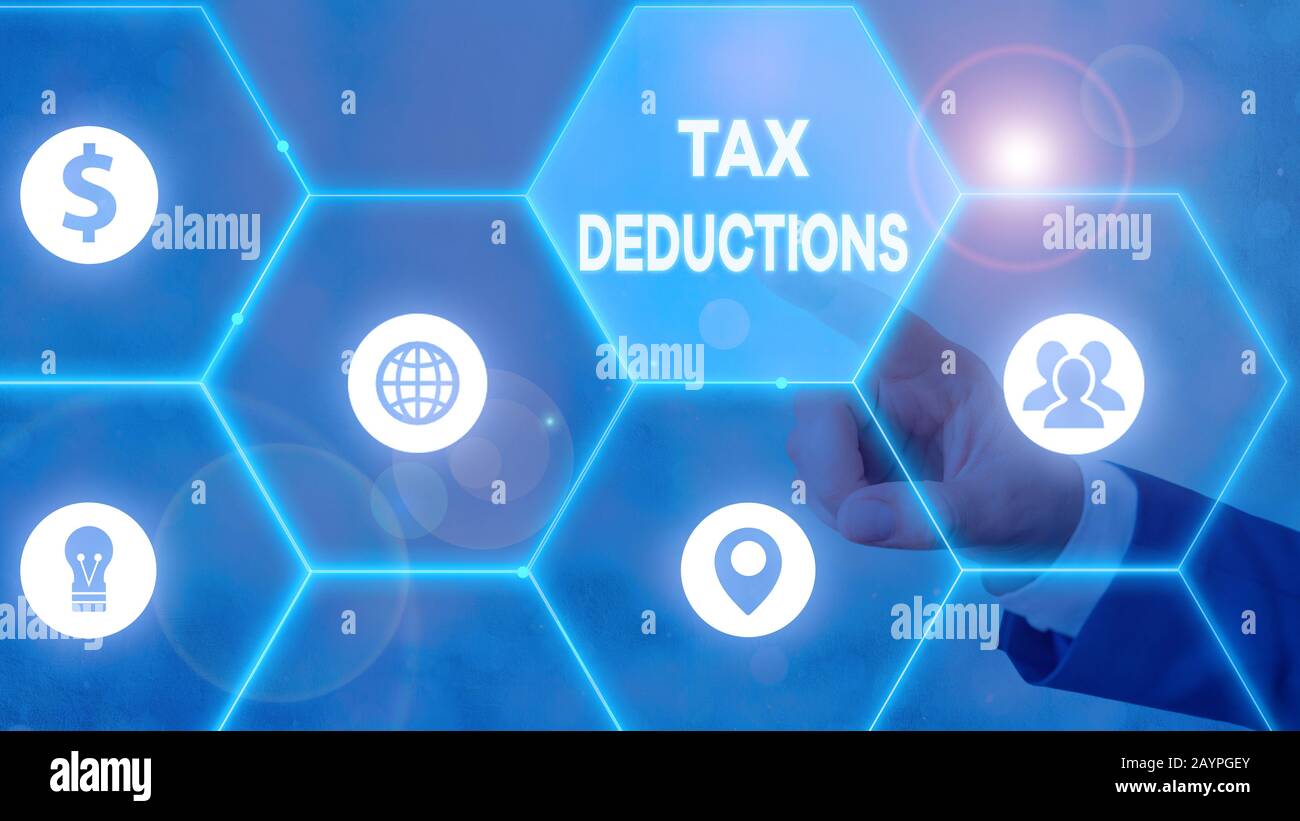 Conceptual hand writing showing Tax Deductions. Concept meaning amount ...