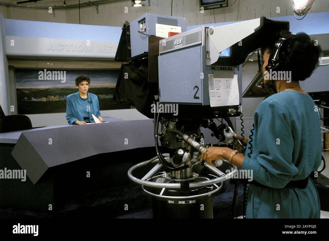 Austin, Texas: Hispanic news anchor Anna Martinez on the set of a live ...