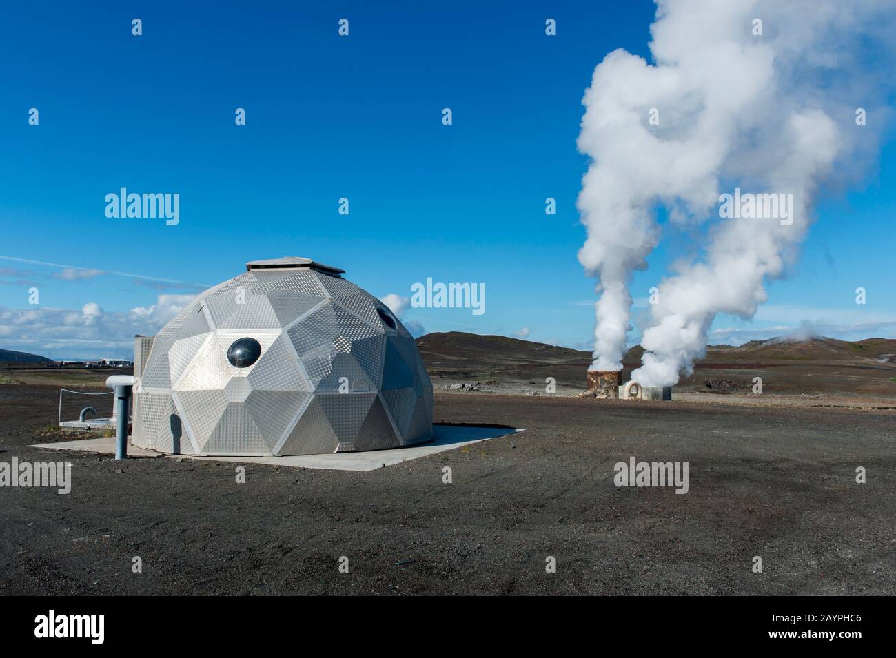Covered bore holes in the Krafla geothermal field at Lake Myvatn in ...