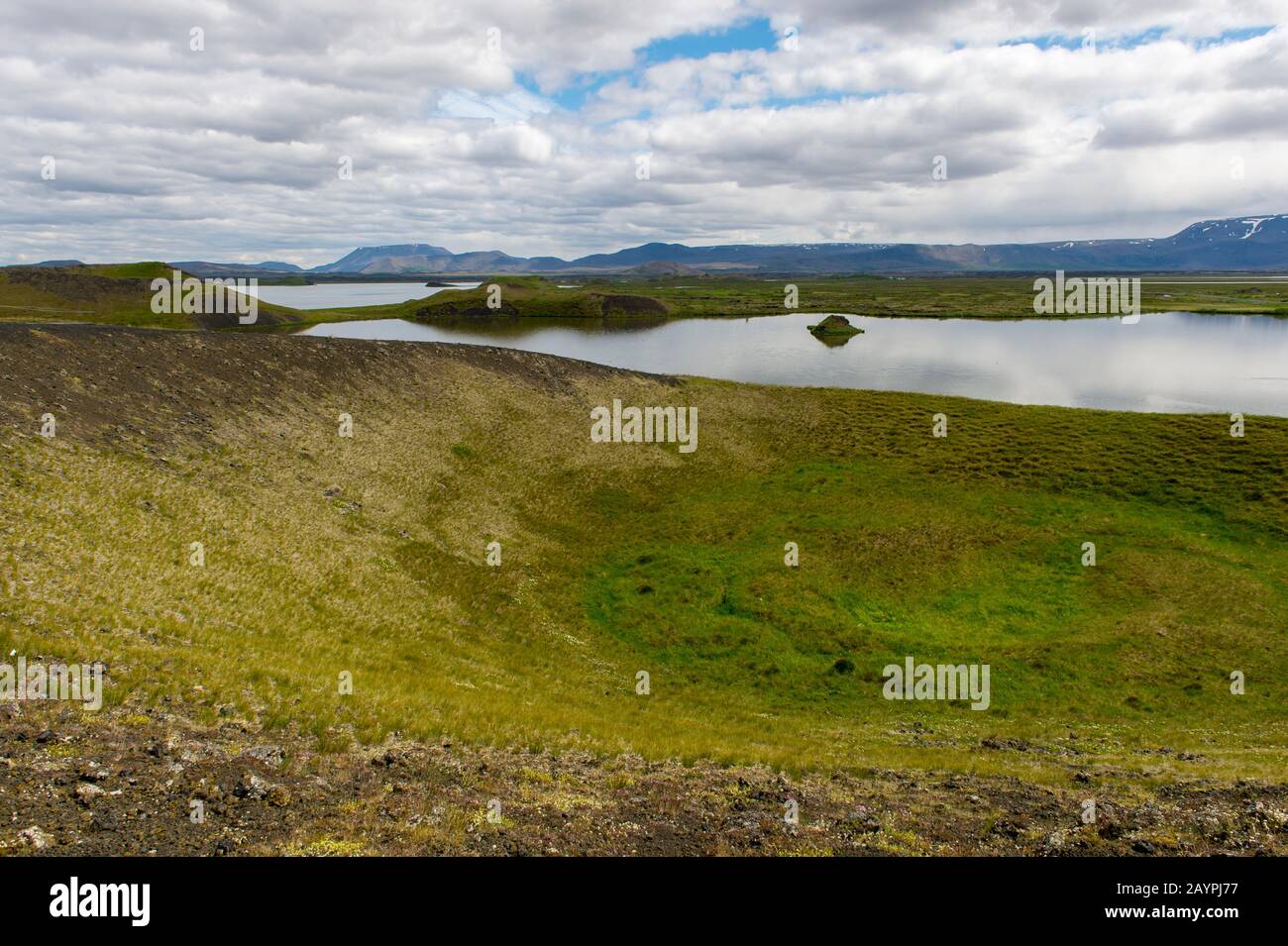 The pseudocraters (rootless cones) at Skutustadagigar on Lake Myvatn in ...